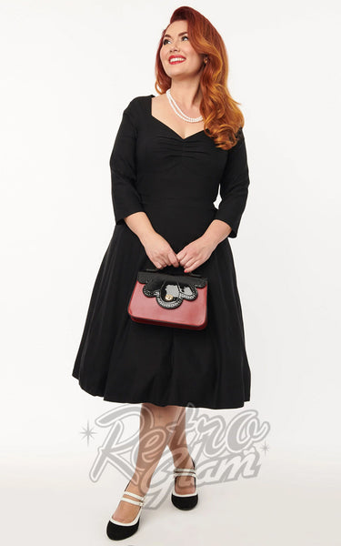 Unique Vintage Queen Anne Swing Dress in Black – Retro Glam