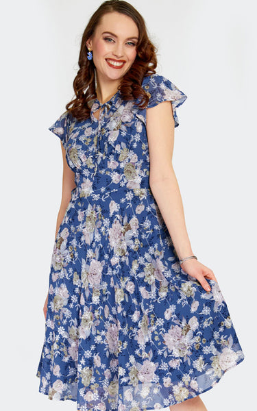 Voodoo Vixen Blue Floral Eyelet Dress – Retro Glam
